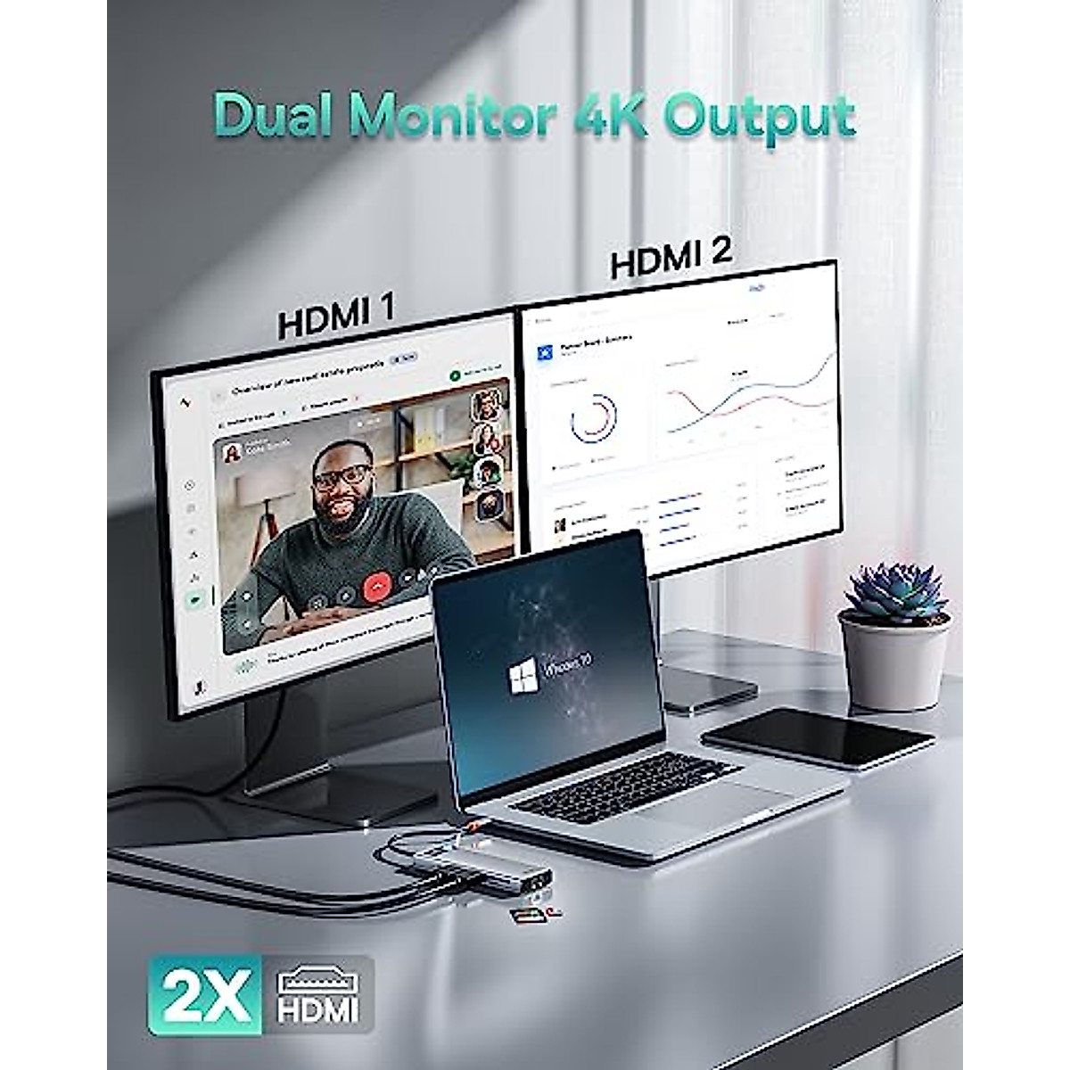 Baseus Laptop Docking Station Dual Monitor 4K@120Hz, 9 in 1 USB C Hub with 2 HDMI, 1000Mbps LAN, 100W PD, 3 USB, SD Card Reader, USB C Dock Compatible with iPhone 15/Mac/Dell/HP/Surface/Steam Deck…