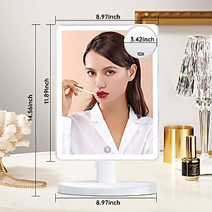 Funtouch Large Lighted Vanity Makeup Mirror with 88 LED, 360 Rotation Touch Screen, 10X Magnification Portable Tabletop Cosmetic Make Up Mirror
