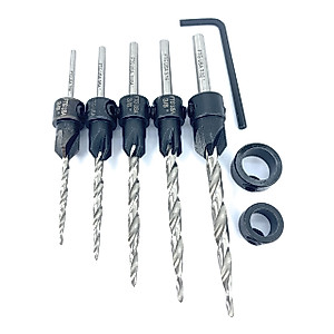 FTG USA Wood Countersink Drill Bit Set 5 Pc Countersink Drill bit #4#6#8#10#12 HSS M2 Tapered Drill Bits with Straight Shank Countersink bit, 2 Stop Collar, 1 Hex Wrench, 6 Countersink Storage Boxes