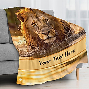 Customized Lion Blanket with Name, Personalized Throw Blanket for Kids Girls, Fuzzy Soft Blanket Microfiber, 60" x 80"