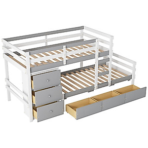Harper & Bright Designs Twin Over Twin Bunk Bed with 6 Drawers, Solid Wood Bunk Beds with Ladder, Safety Rail for Kids, Boys and Girls, Teens, No Box Spring Needed (Natural)