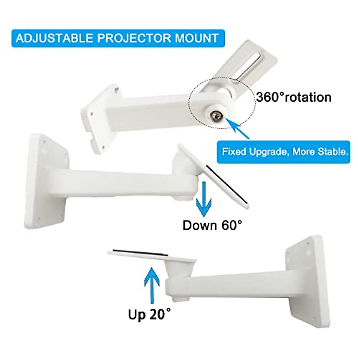 Mini Projector Wall Mount Angle Adjustable Projector Mount Load 8.8 lbs Length 7.9 in Rotation 360° Compatible with QKK, DR.J, DBPOWER, Anker, VANKYO, AAXA, Jinhoo, PVO, TMY, AuKing, Meer Projectors
