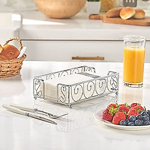 LEVIMETREE Napkin Holder for Bathroom – Cast Iron Silver Napkin Holder for Table – Versatile and Modern Bathroom Napkins Guest Disposable – Premium Paper Hand Towels Caddy, Bathroom Napkin Tray