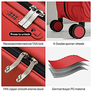 mixi Luggage Suitcases With Spinner Wheels,Upgrade Wide Handle PC Hardshell Rolling Travel Suitcase with TSA Lock, Checked-Medium 24-Inch, Red