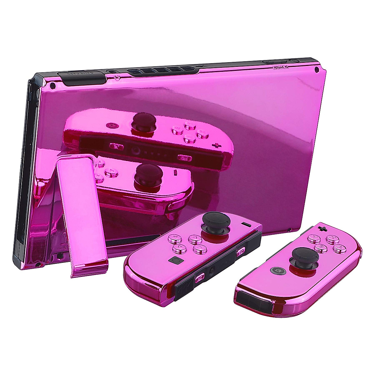 eXtremeRate DIY Replacement Shell Buttons for Nintendo Switch, Back Plate for Switch Console, Housing with Full Set Buttons for Joycon Handheld Controller - Chrome Pink [No Electronics Parts]