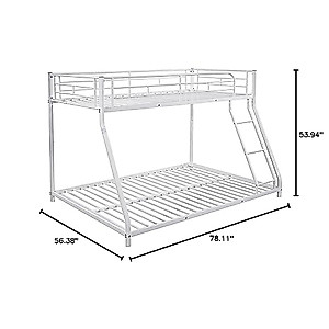 EMKK Twin Over Full Metal Bunk Bed,Metal Bunk Bed, Twin Over Full Size Beds with Sturdy Guard Rail & Ladder, Space-Saving/Noise-Free,Metal Bunkbed