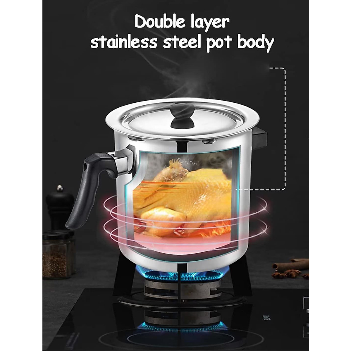 LSQXSS 304 Stainless Steel Double Layer Milk Pot,2.5L Constant Temperature Soup Pot for Induction Cooker and Gas Tove,Automatic Whistle hot Milk Pot,Durable Soup Pot with Anti-scalding Handle