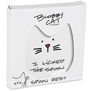 Pavilion Gift Company Blobby Cat, Cat Spoon Rest "I Licked the Spoon", 5", White
