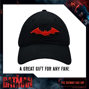 DC Comics The Batman Dad Hat, Embroidered Logo Adult Baseball Cap with Flat Brim, Black, One Size