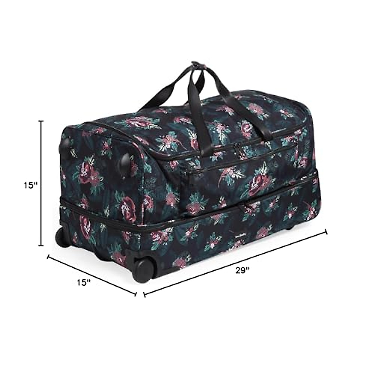 Vera Bradley Women's Recycled Lighten Up Reactive Xl Foldable Rolling Duffle Luggage, Rose Foliage, One Size