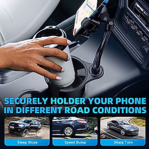 Cup Holder Phone Mount, FONKEN 2 in 1 Cup Car Phone Holder for Car [Stable & Adjustable] Goosenecks Car Cup Holder Expander with Cell Phone Holder 360° Rotation Phone Cup Holder for Car Fit All phones