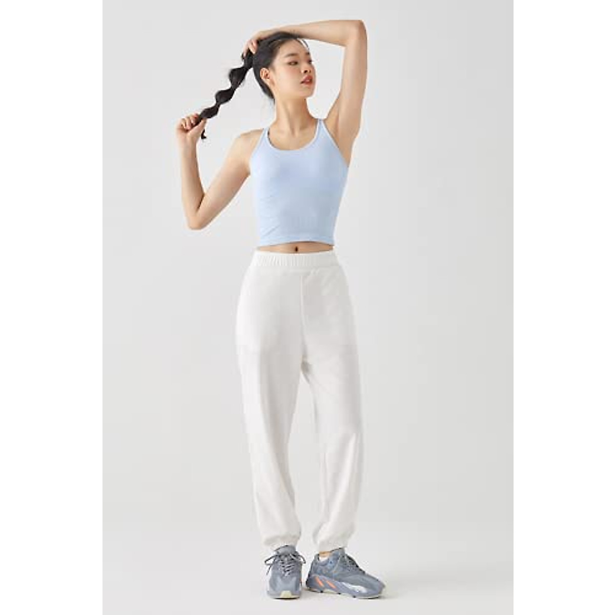 Women's Crop Yoga Racerback Tank Tops Built in Sports Bra Exercise Tops Workout Shirts Blue S