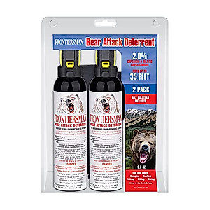 SABRE Frontiersman 9.2 fl oz. Bear Spray, Maximum Strength 2.0% Major Capsaicinoids, Powerful 35 ft. Range Bear Deterrent, Outdoor Camping & Hiking Protection, Quick Draw Holster & Multipack Options