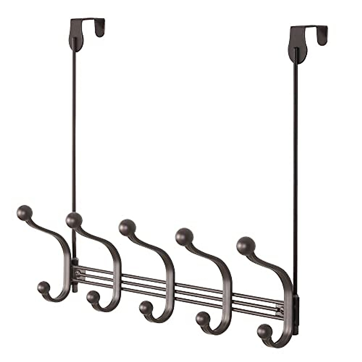 mDesign Decorative Closet Over Door or Wall Mount 10 Hook Metal Storage Organizer Rack for Coats, Hoodies, Hats, Scarves, Purses, Leashes, Bath Towels, Robes - Hyde Collection - Bronze