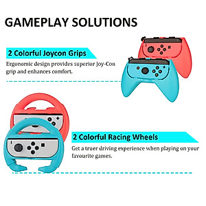 Accessories Bundle for Nintendo Switch OLED Model(2021): Super Kit with Carrying Case, Screen Protector, Steering Wheels, Joycon Grips, Charging Dock, Playstand, Protective case and More (23 in 1)