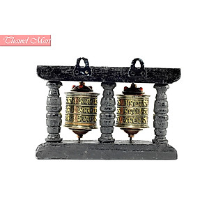 WALL HANGING TIBETAN PRAYER WHEEL - 2 IN 1 WOODEN HANDCARVED FROM NEPAL