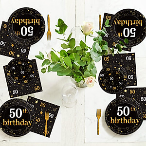 gisgfim 96 Pcs 50th Birthday Party Supplies Paper Plates Napkins Golden Happy Fifty Theme 50th Birthday Decorations Favors for Man and Women Serves 24