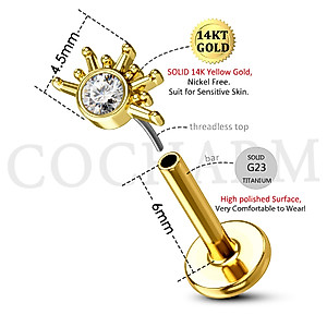 COCHARM 14K Solid Gold Sun Tragus Earring Studs 16g Flat Back Tragus Piercing Threadless Posh in Helix Stud 14K Solid Gold Helix Earrings Gold Helix Piercing Jewelry