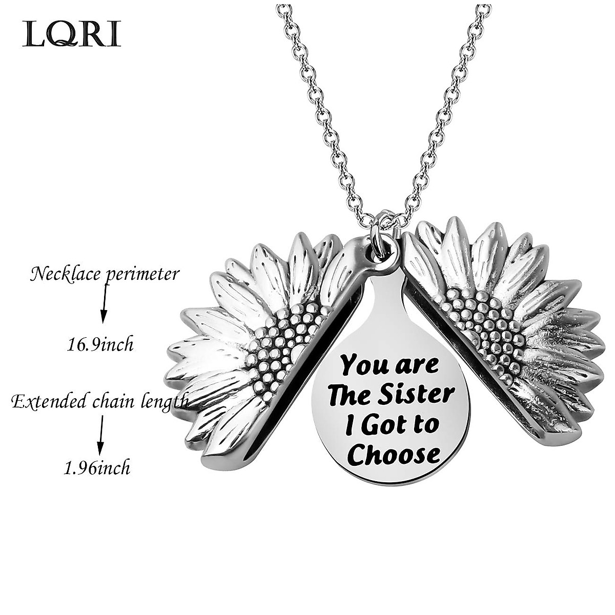 LQRI Sister Gift from Sister Best Friend Sunflower Necklace You Are The Sister I Got to Choose Sunflower Pendent Necklace（silver