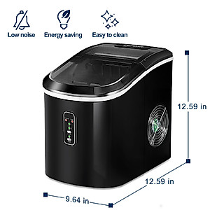 Euhomy Ice Maker Machine Countertop, 26 lbs in 24 Hours, 9 Cubes Ready in 6 Mins, Self-Clean Electric Ice Maker Compact Potable Ice Maker with Ice Scoop and Basket. for Home/Kitchen/Office.(Black)