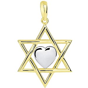 Jewelry America 14k Yellow Gold Hebrew Love Star of David with Heart Pendant