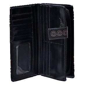 Shag Wear Women's Vegan Faux Leather Clutch Purse with Multi-card Holder Zipper Around Closure, Black Elephant Safari