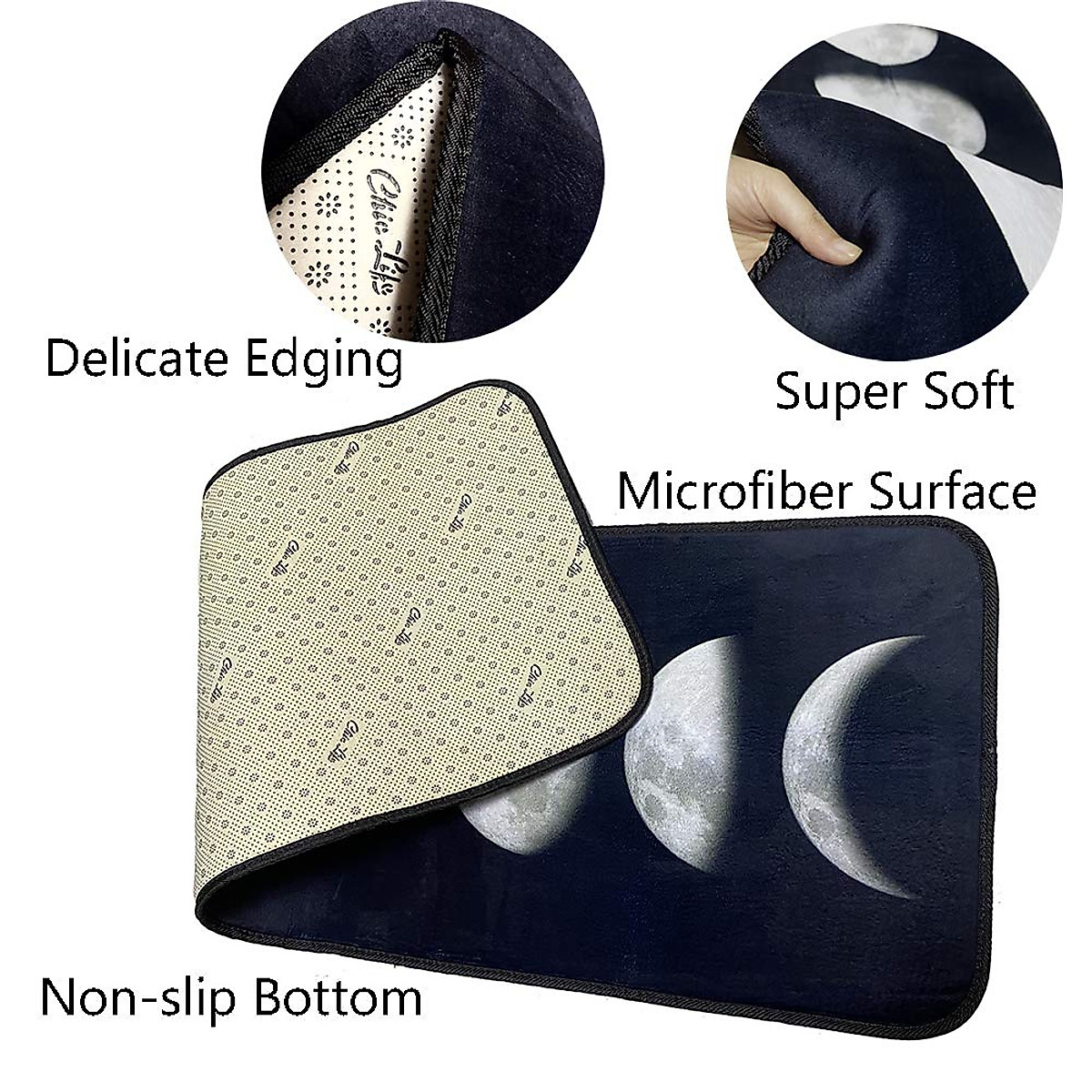 MorroMorn Black and White Runner Mat Throw Rug Bohemian Trendy, Non Skid Machine Washable Water-Absorbent - 20x60 inches (Moon)