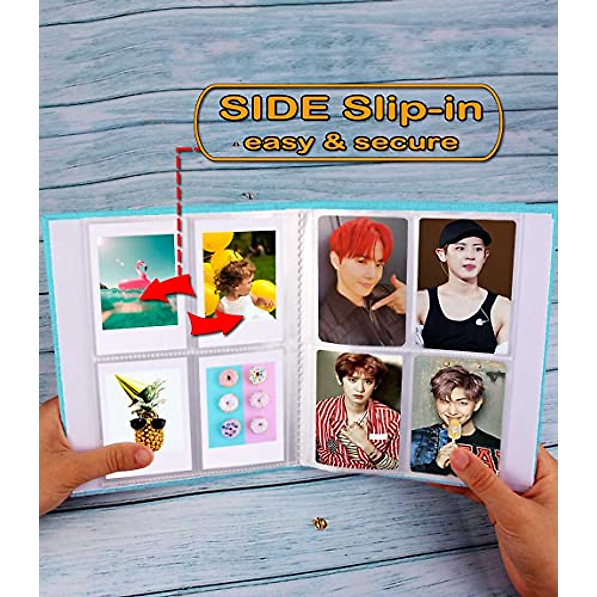 Mini Photo Album 208 Vertical Photos - Linen Cover, Photo Album Compatible with K-pop Photocards, Fujifilm Instax Mini Film 7s 8 9 11, Polaroid PIC 300, HP Sprocket, Blue