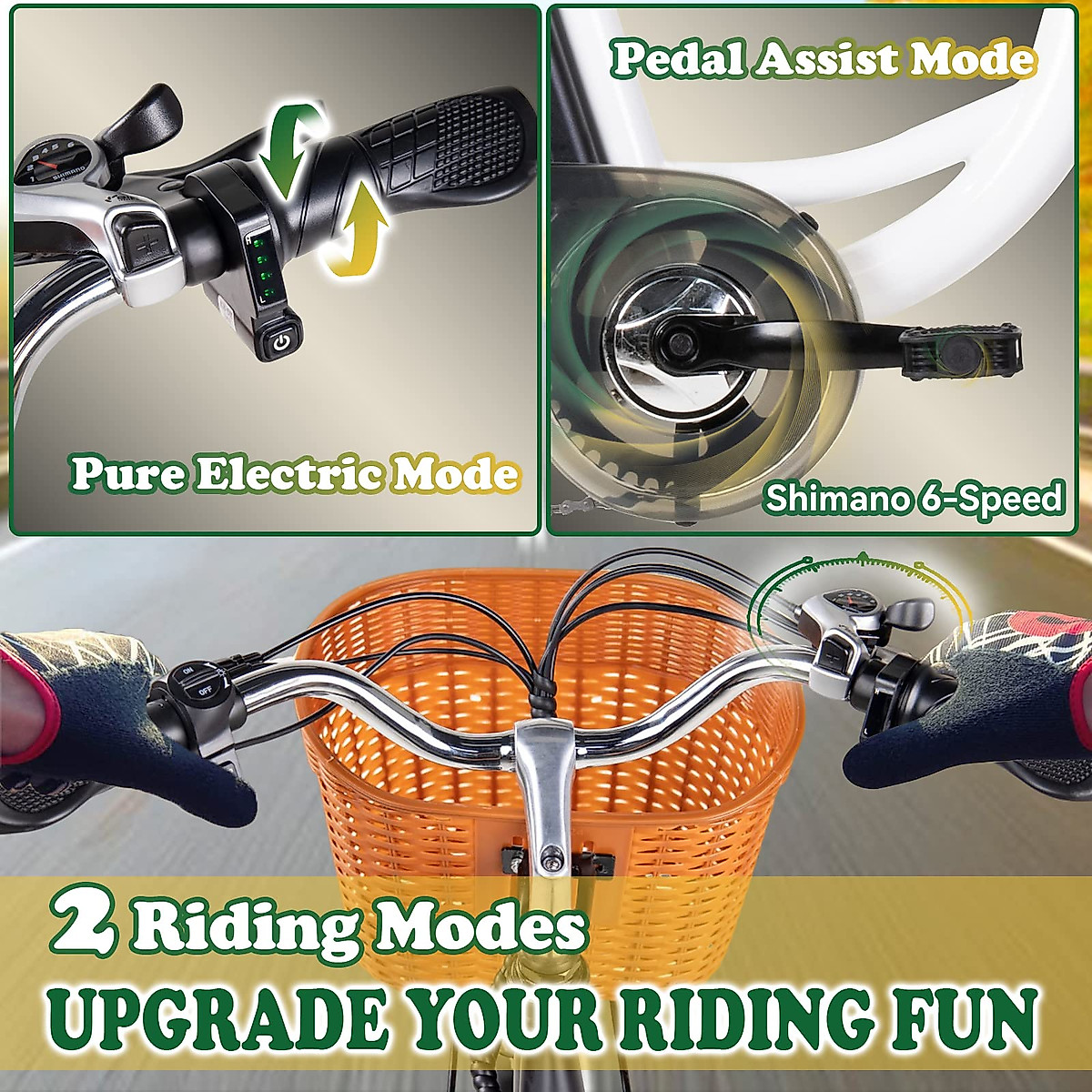 Electric Bike for Adult - 26" City Cruiser Electric Bicycle 350W Motor-12.5 Ah Removable Battery-Up to 40 Miles,Shimano 6-Speed and Dual Shock Absorber,City Electric Commuter Bike for Adults (White)