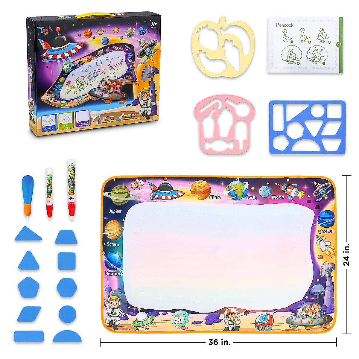 Water Doodle Mat - Kids Painting Writing Doodle Board Toy - Color Doodle Drawing Mat Bring Magic Pens Educational Toys for Age 2 3 4 5 6 7 8 Year Old Girls Boys Toddler Gift
