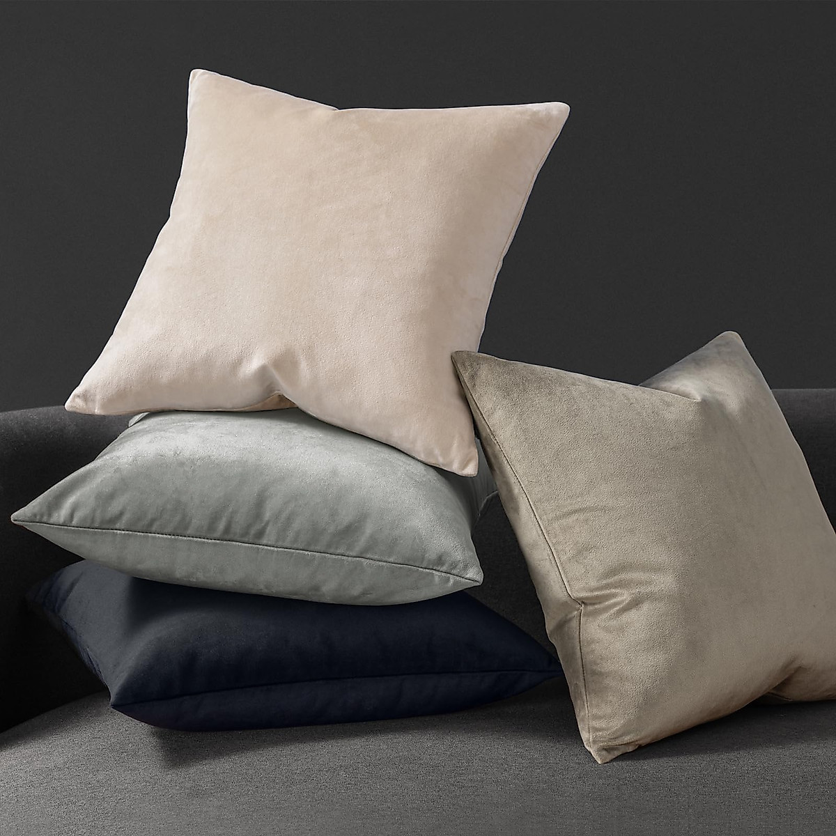 Phantoscope Pack of 2 Velvet Decorative Throw Decorative Pillow Cover Soft Solid Square Cushion Case for Couch Black 18 x 18 inches 45 x 45 cm