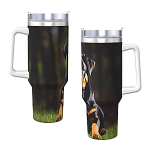 VANTUT Rottweiler Wallpaper 40oz Ice Bully With Handle Portable For Hot Cold Drinks,Travel, Gym,Home,And Outdoor Activities