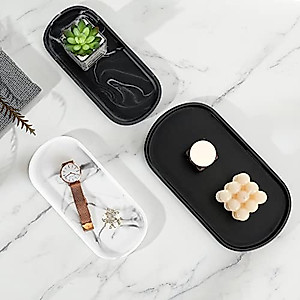 Luxspire Bathroom Vanity Tray, Toilet Tank Oval Storage Tray, Resin Handmade Bathroom Bathtub Kitchen Dresser Countertop Organizer for Soap Shampoo Candles Towel Plant Jewelry Ring Dish - White Marble