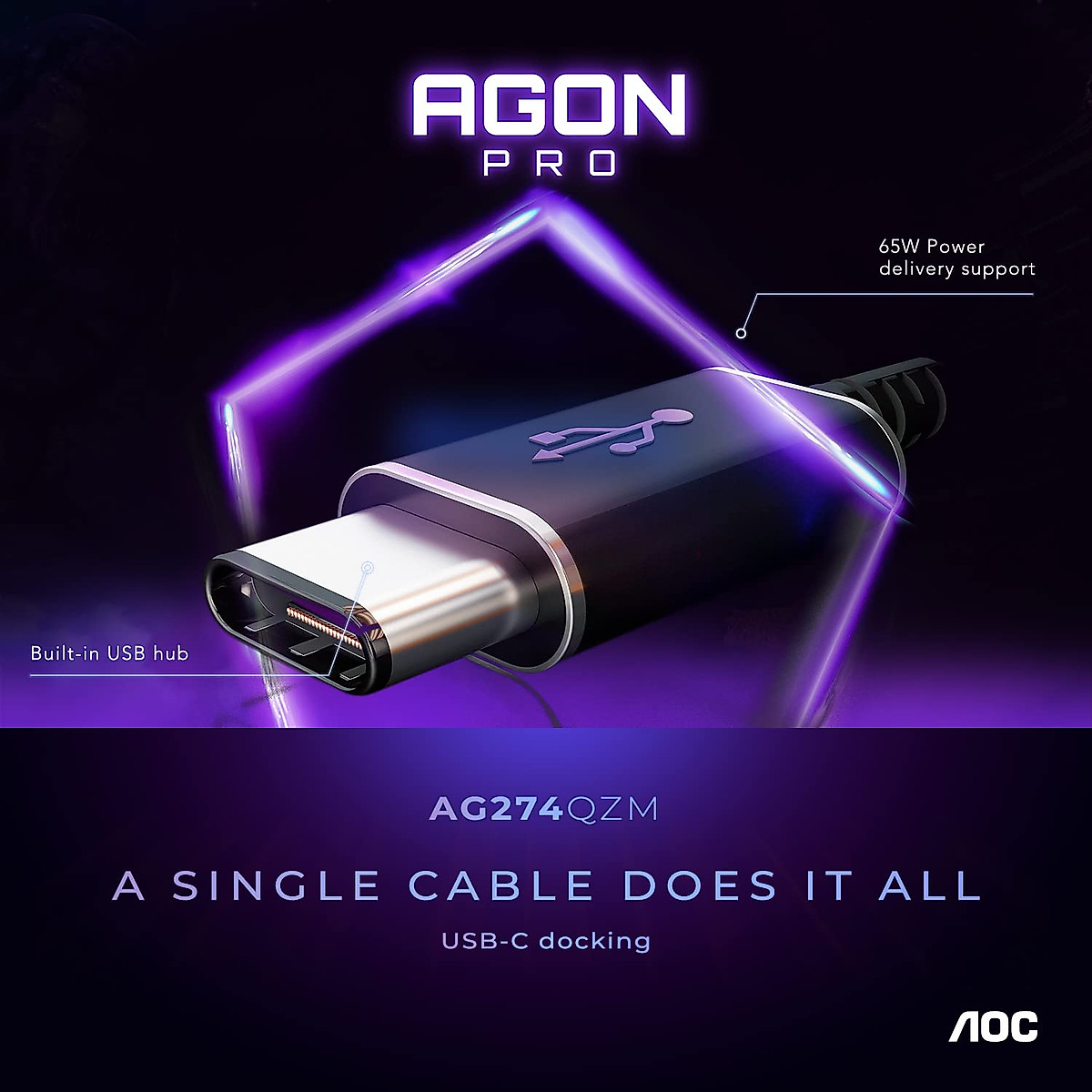 AOC Agon PRO AG274QZM 27” Tournament Gaming Monitor, QHD 2560x1440, 240Hz 1ms, G-SYNC Compatible, DisplayHDR 1000, Mini-LED Backlight, Height Adjustable,Black