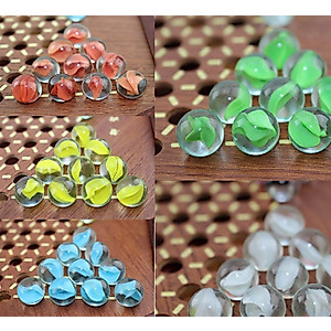 Younglingn 12.5" All Natural Wood Chinese Checkers with Storage Drawer and Glass Marbles Checkers Board Games for Family