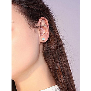 TANGPOET White Fire Opal Studs Screw Back Earrings for Women Sterling Silver Hypoallergenic Twist Back Earrings for Sensitive Ear Jewelry Birthday Gifts