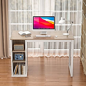 Coavas Computer Desk with Storage, Home Office Desk with Adjustable Shelves, Simple Style Writing Study Desk with Metal Frame, Modern Design PC Laptop Desk, 47 inch, Oak