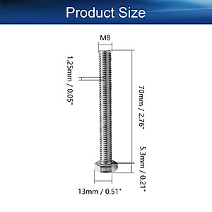 Yinpecly M8x70mm Hex Bolts 304 Stainless Steel Hex Head Bolts Hexagon Screws 6pcs
