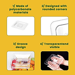 FSUON 6-Pack 1/6 Size Polycarbonate Universal Handled Food Pan Lid, Clear