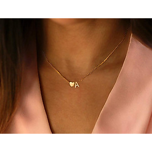 Glimmerst Initial Heart Necklace,18K Gold Plated Stainless Steel Tiny Heart Letter J Necklace Personalized Monogram Name Necklace for Women