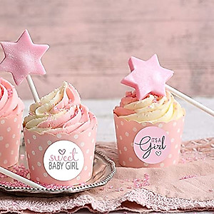 270 PCS Pink Baby Shower Stickers, 6 Design Self Adhesive Circle Label Stickers,Baby Shower Envelope Seals Candy Stickers,Baby Shower Party Chocolate Stickers,Candy Stickers.（012）