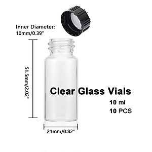 Clear Glass Vials 10ml Empty Vials Bottles Liquid Sampling Sample Glass Bottles Screwcap Capacity 10ml (0.3 Oz) Pack of 10
