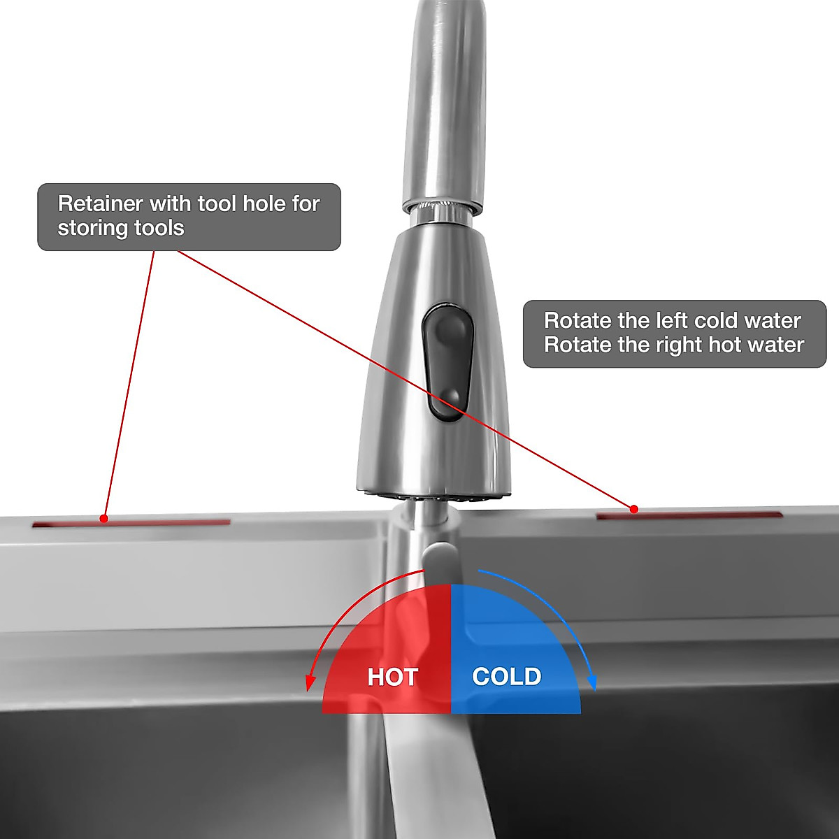 DuyviSteil Commercial Restaurant Sink Stainless Steel Utility Sink Free-standing Kitchen Sink, Freestanding Outdoor Sink with Pull-Out Faucet(Double Bowl)