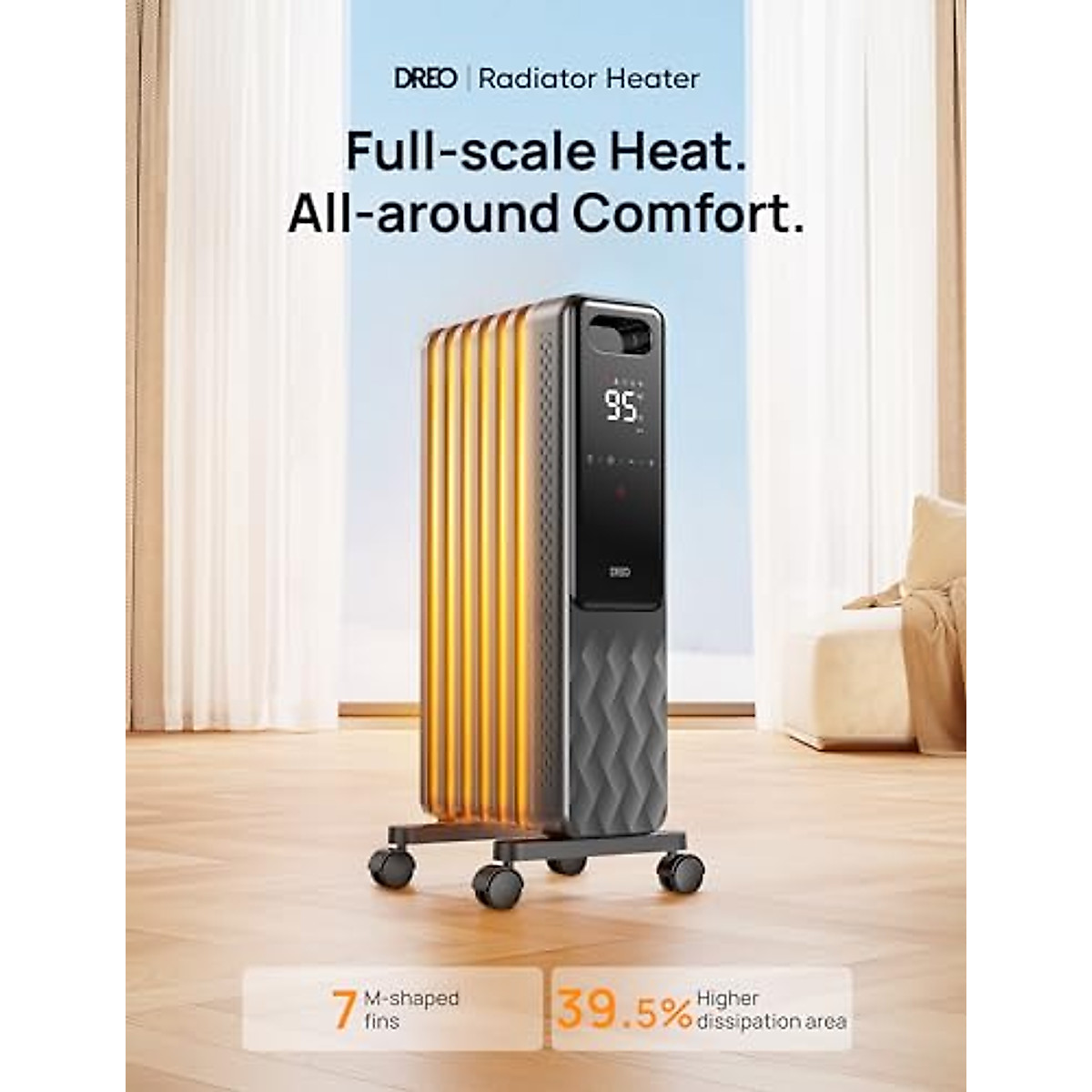 Dreo Oil Filled Radiator, Electric Radiant Heaters for indoor use Large Room with Remote Control, Child Lock, 4 Modes, Overheat & Tip-Over Protection, 24h Timer, Digital Thermostat, Quiet, 1500W