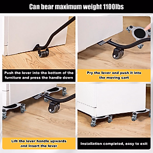 CNQLIS Furniture Mover Dolly with 4 Wheels,4 Wheels 360° Rotation,Carbon Steel Panel Heavy Duty Dolly, 1100 LBs Load Capacity for Moving Heavy Furniture Refrigerator Sofa Cabinet