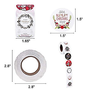 Yoption Merry Christmas Stickers Roll 1.5 Inch, 500 Round Christmas Tags, Multiple Designs （5 Patterns）