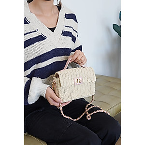 Like Dreams Women Hand-woven Fashion Straw Crossbody Bag Inner Floral Summer Long Strap Shoulder Purse (Natural Ivory)