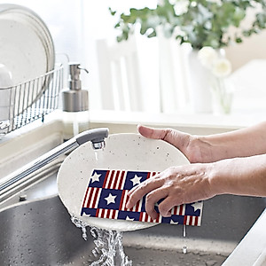 AnyDesign American Flag Swedish Dishcloth Stars Stripes 4th of July Kitchen Towels Reusable Washable Cotton Dish Towels for Independence Day Home Party Cleaning, 7 x 8, 4 Pack