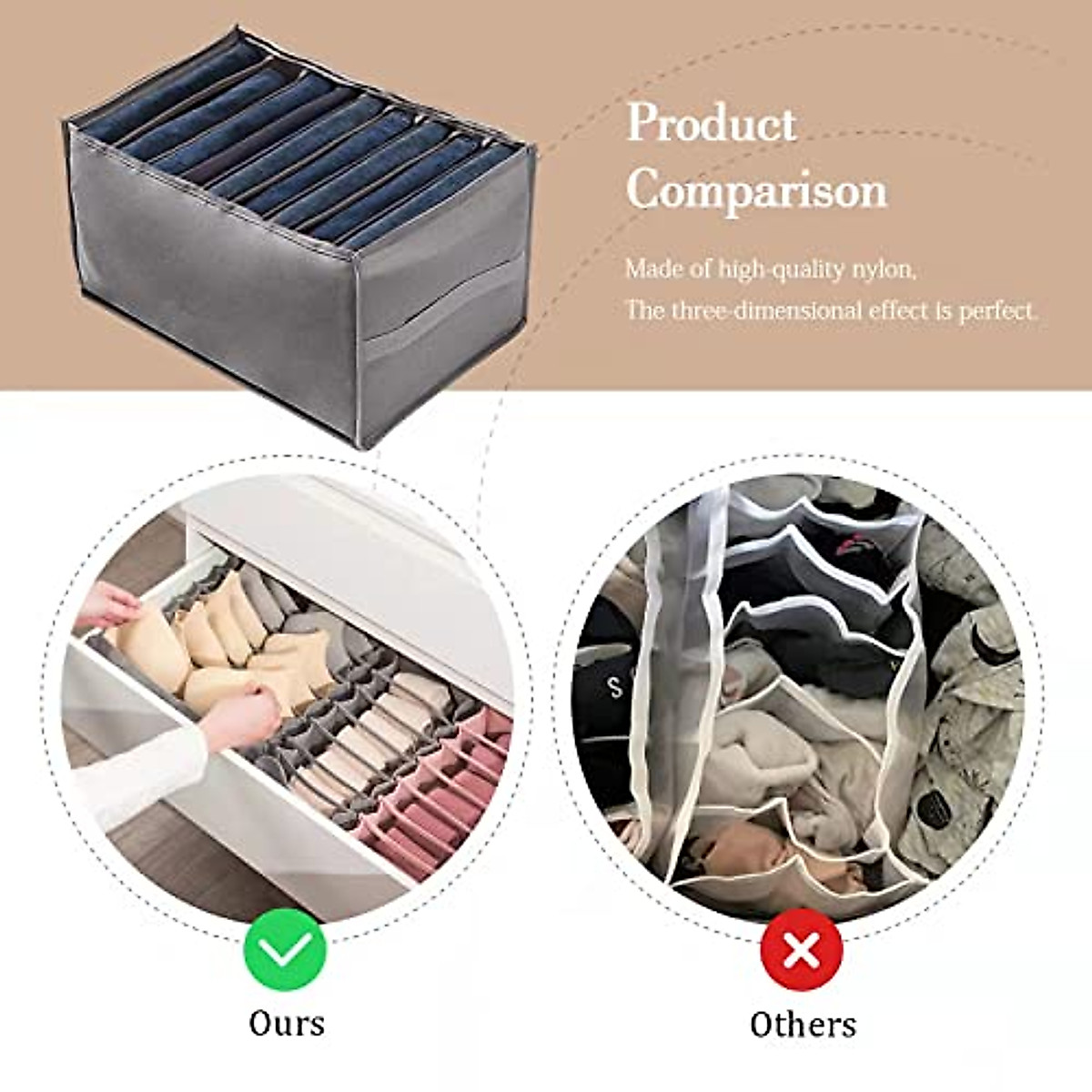 Wardrobe Clothes Organizer, Clothes Organizer for Clothing 3 PCS Drawer Clothes Organizer Handle Foldable Clothes Organizer for Thin Jeans, T-shirts, Skirts