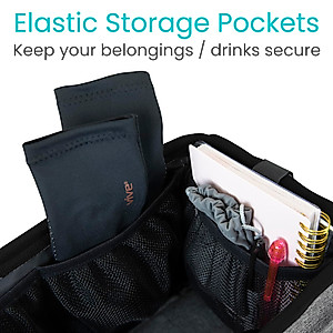 Vive Walker Basket Accessories Bag - Tray for Folding Walker with Water Cup Holder & Pockets - Universal Large Capacity Storage Container for Seniors, Elderly - Storage Mobility Aid Pouch (Gray)